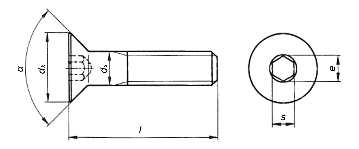 DIN 7991 Hexagon Socket Countersunk Head Cap Screws Basic Dimensions